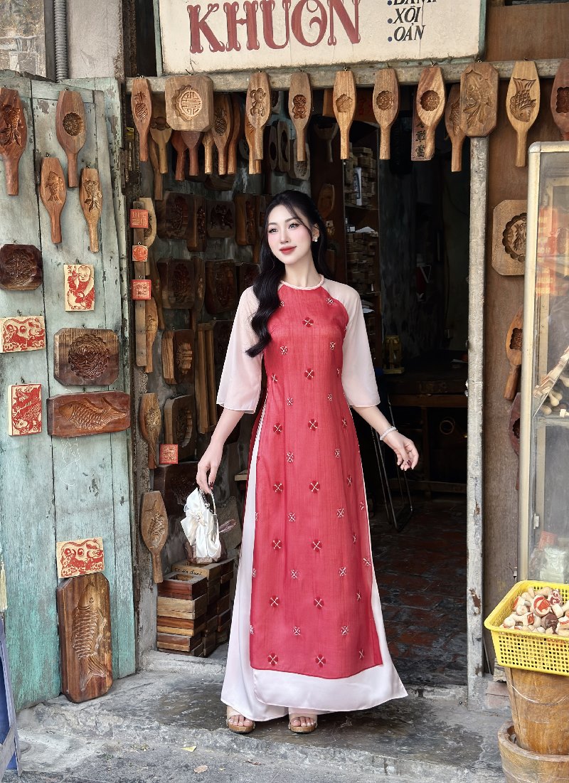 Áo dài cách tân tay lỡ cổ tròn 4 tà AD232