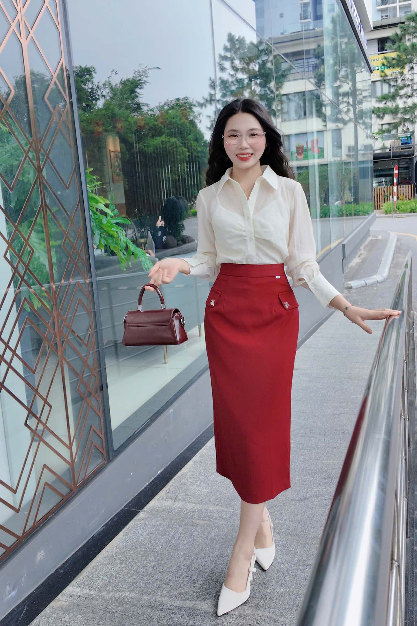 Chân váy LV161 đỏ đô